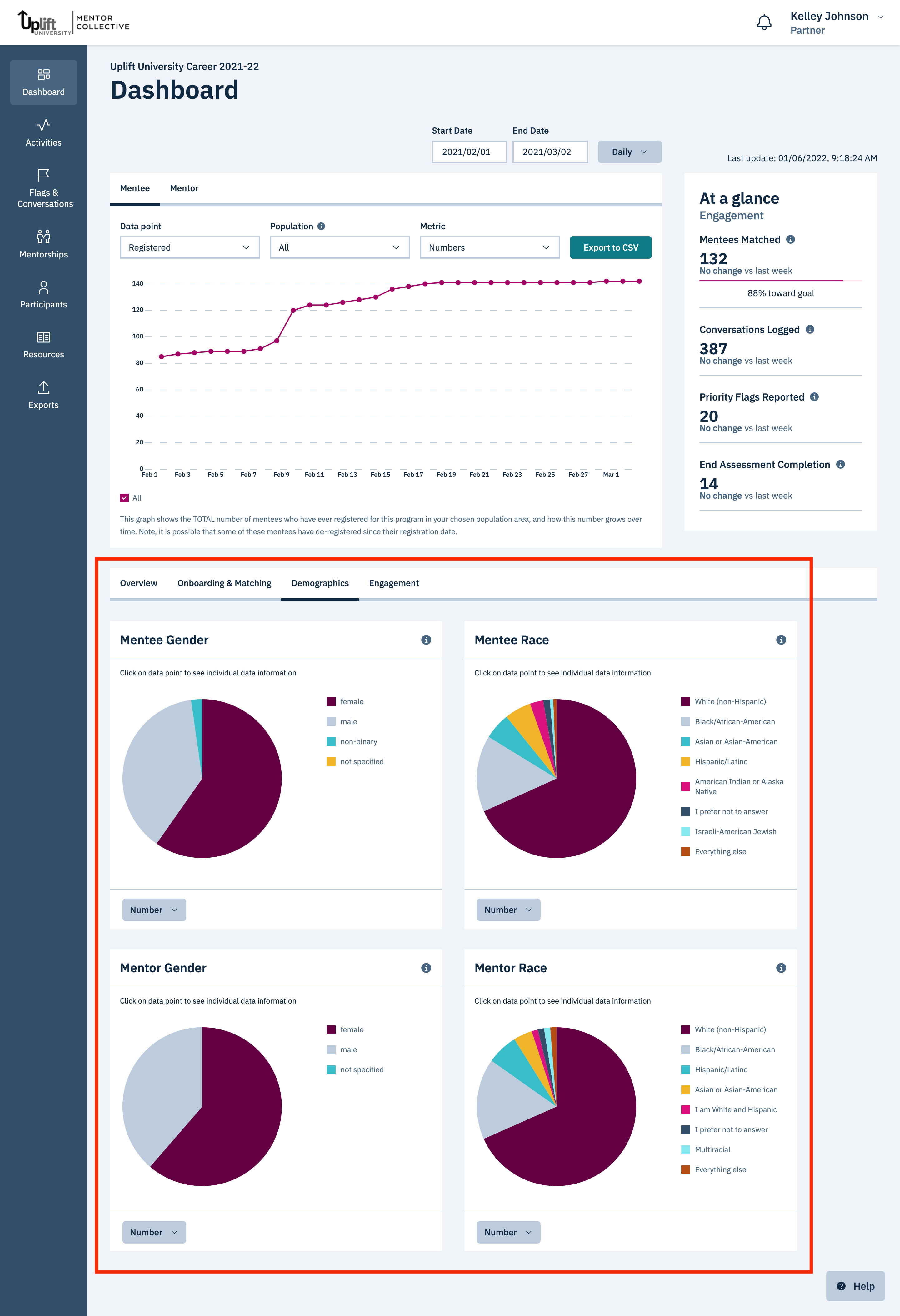 Dashboard Page: Demographics Tab – Mentor Collective